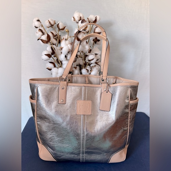 Coach | Bags | Rare Coach Metro Silver Metallic Large Tote | Poshmark